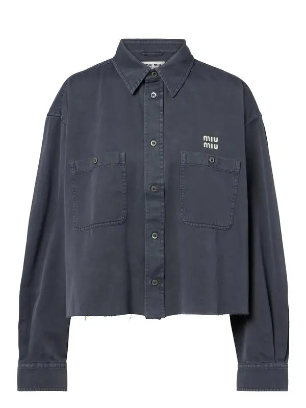 Miu Miu Distressed Cotton Shirt - Grey