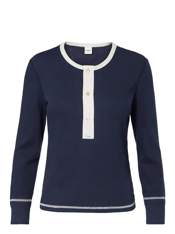 Chloé Ribbed-knit Cotton Henley Shirt - Blue