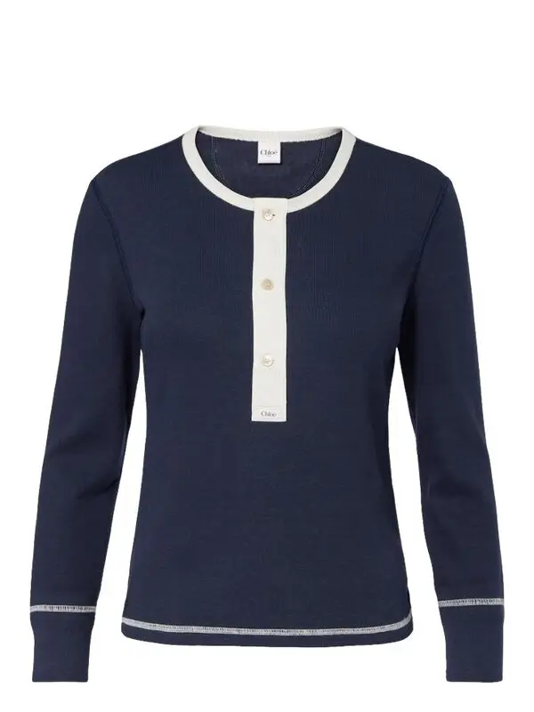 Chloé Ribbed-knit Cotton Jersey Henley Shirt - Blue