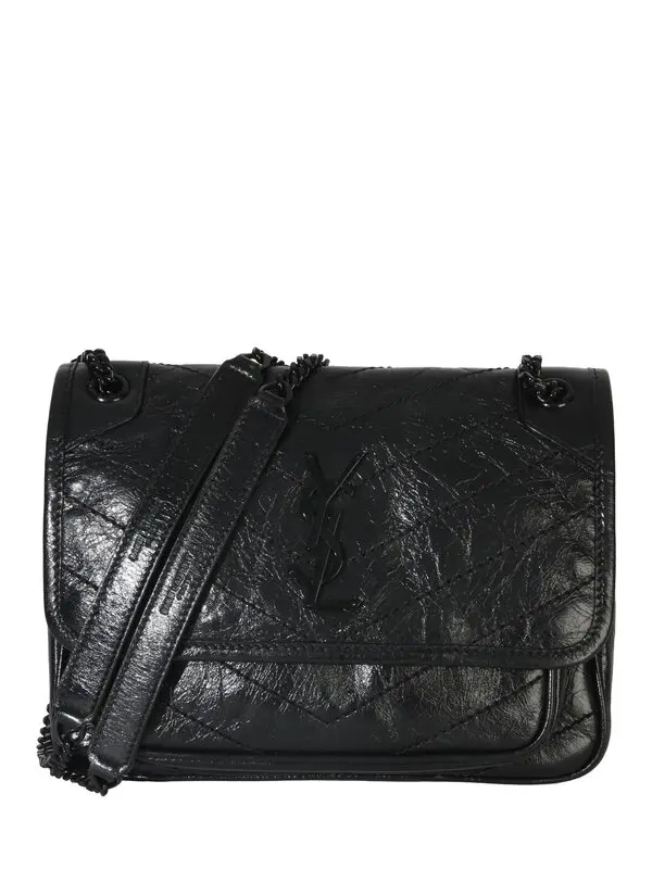 Saint Laurent Baby Niki Chain Satchel In Crinkled Calfskin Matelasse - Black