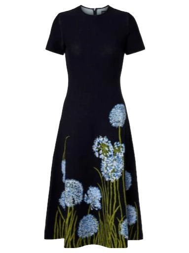Oscar De La Renta Floral Jacquard A-line Midi Dress - Black