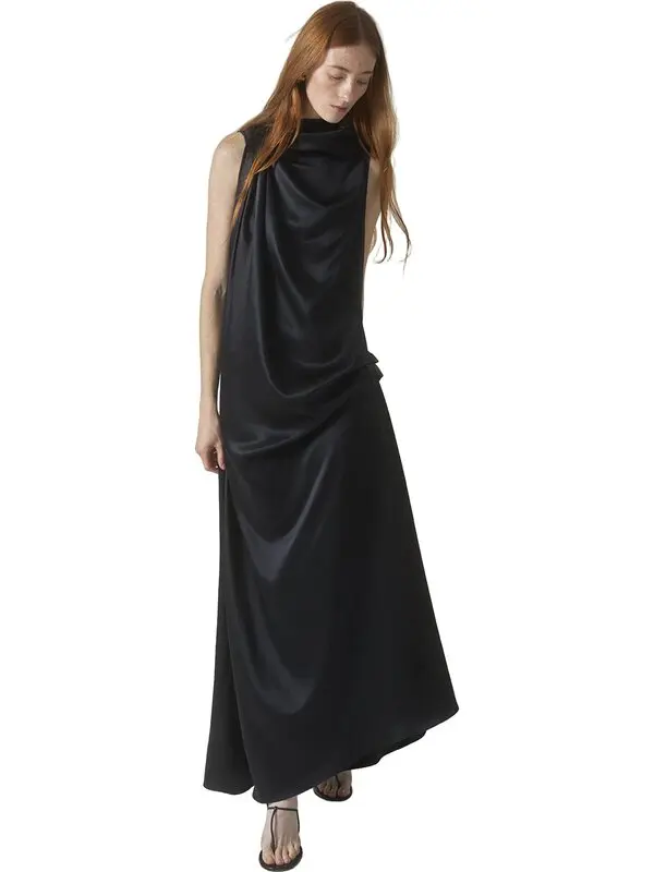 HEIRLOME Heirloom Kate Dress Twisted Draped Silk Satin Midi Dress - Black
