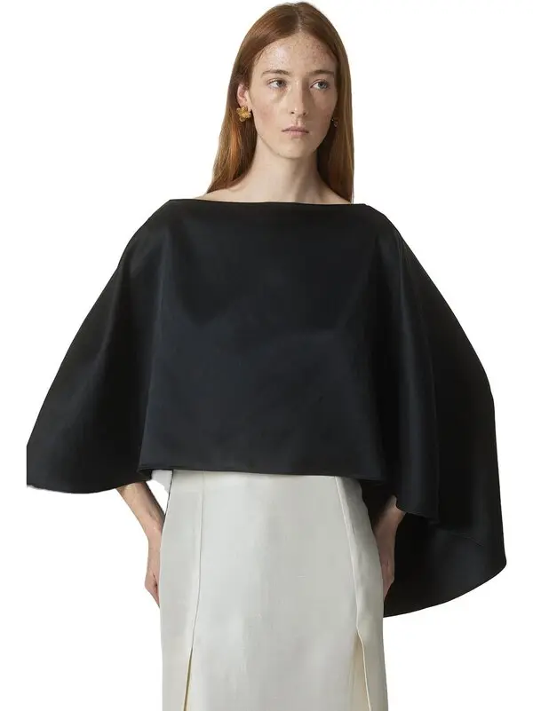 HEIRLOME Anna Top: Double-layer Silk Satin Cape With Cowl Back - Ivory