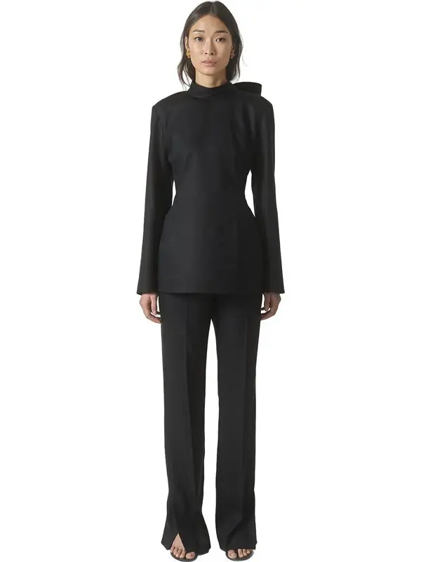 HEIRLOME Yasmin Mock-neck Tailored Silk Twill Top With Open Back - Black