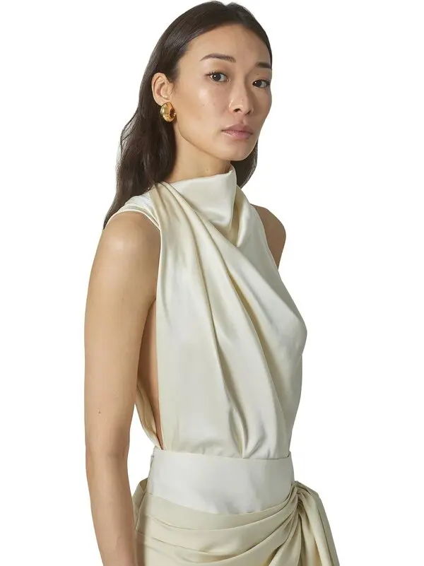 HEIRLOME Kate Twisted Draped Sleeveless Top In Silk Satin - Ivory