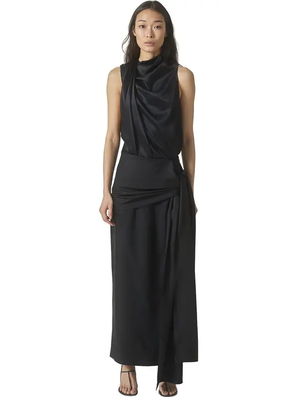 HEIRLOME Helena Midi Skirt In Italian Silk Twill With Versatile Sash - Black