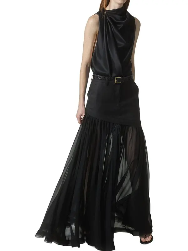 HEIRLOME Angela Skirt In Italian Silk Twill And Chiffon - Black