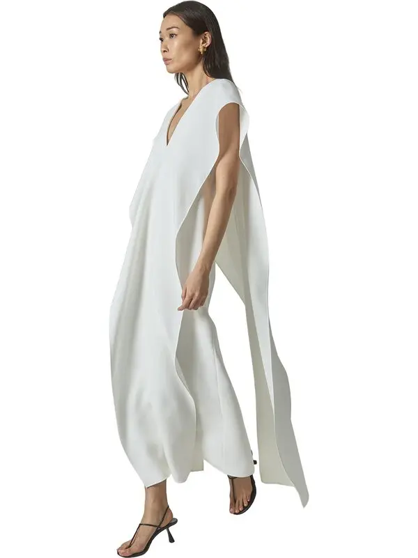HEIRLOME Bibi Silk Crepe Midi Dress With Cape Effect - Ivory