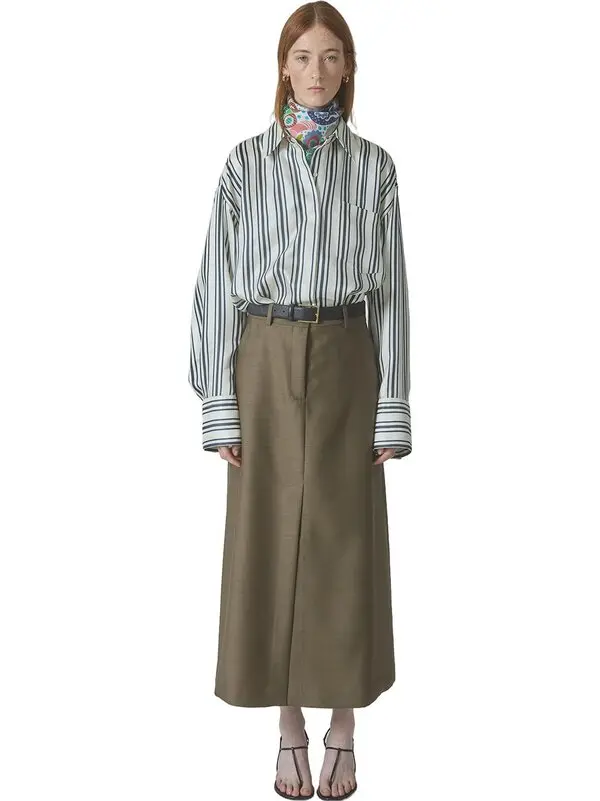 HEIRLOME Francis Stripe Silk Twill Shirt - Ivory/navy Stripe