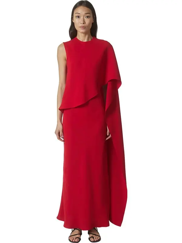 HEIRLOME Clementine Midi Dress With Asymmetrical Cape - Red