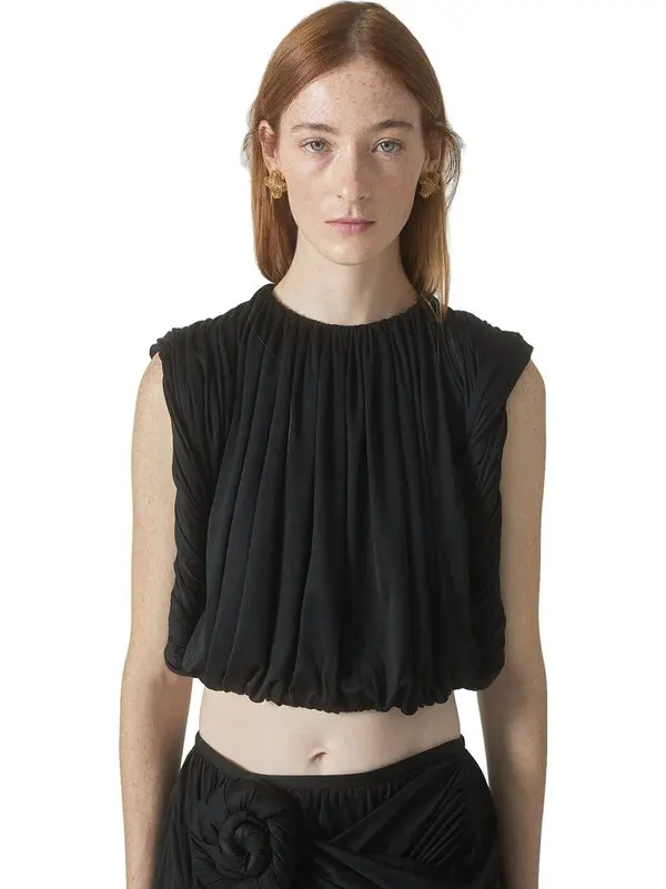 HEIRLOME Effie Cropped Silk Jersey Top - Black