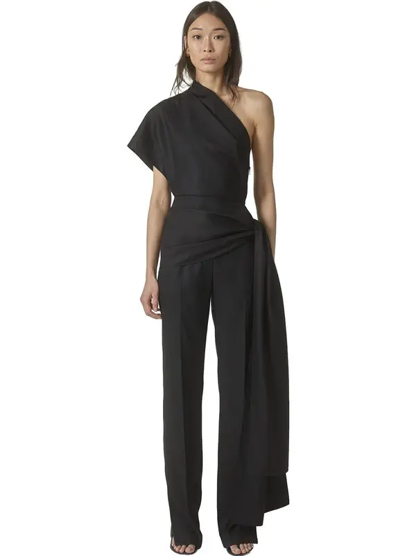 HEIRLOME Marianne One-shoulder Silk Twill Top With Sash - Black