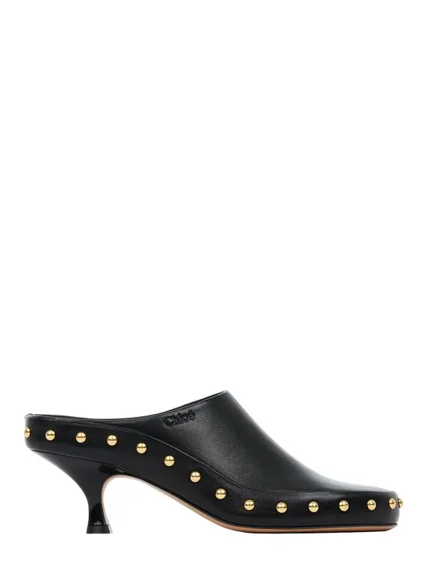 Chloé Junie Heeled Mule With Gold-tone Studs - Black