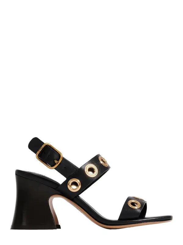 Chloé Janis Heeled Sandal With Gold-tone Eyelets - Black
