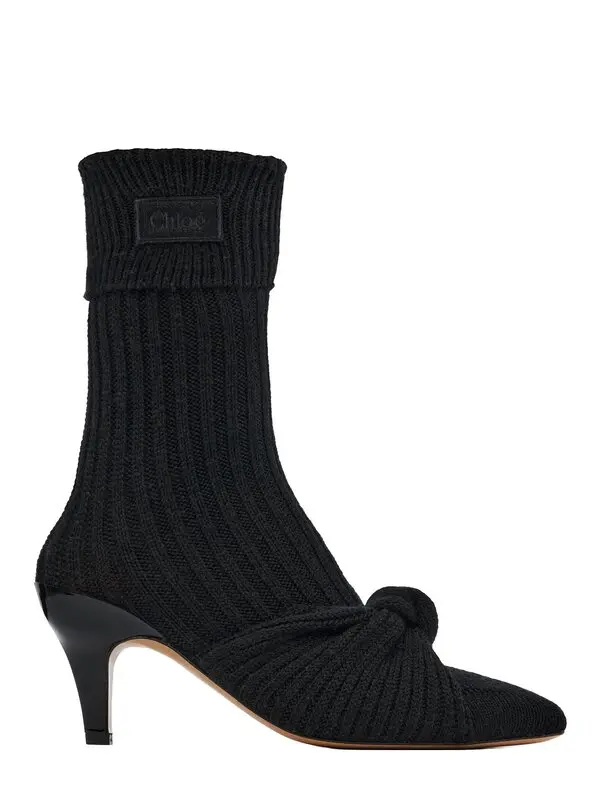 Chloé Suzie Ribbed Merino Wool Sock Boots With Knot Detailing - Black
