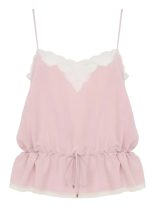 Chloé Crêpe De Chine & Lace Drawstring Camisole Top - Shadow Lilac