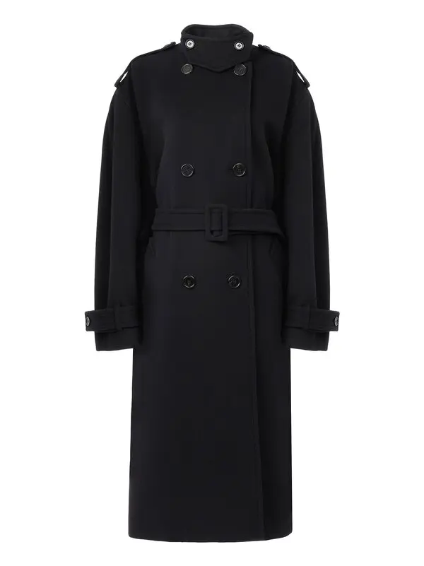 Chloé Double-breasted High-neck Long Coat In Double-face Wool - Black