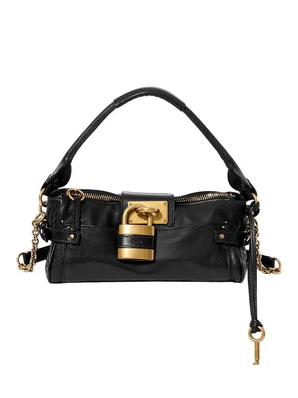 Chloé Small Paddington Bag With Strap In Grained Leather - Black