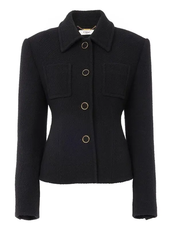 Chloé Fitted Tailored Jacket In Wool Boucl - Black