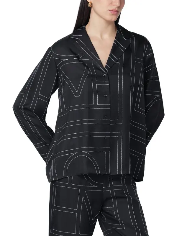 TOTEME Monogram Silk Pajama Shirt - Black