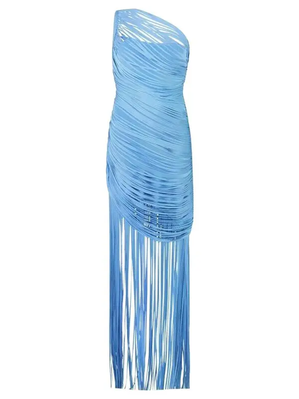 David Koma One-shoulder Fringed Maxi Dress - Blue