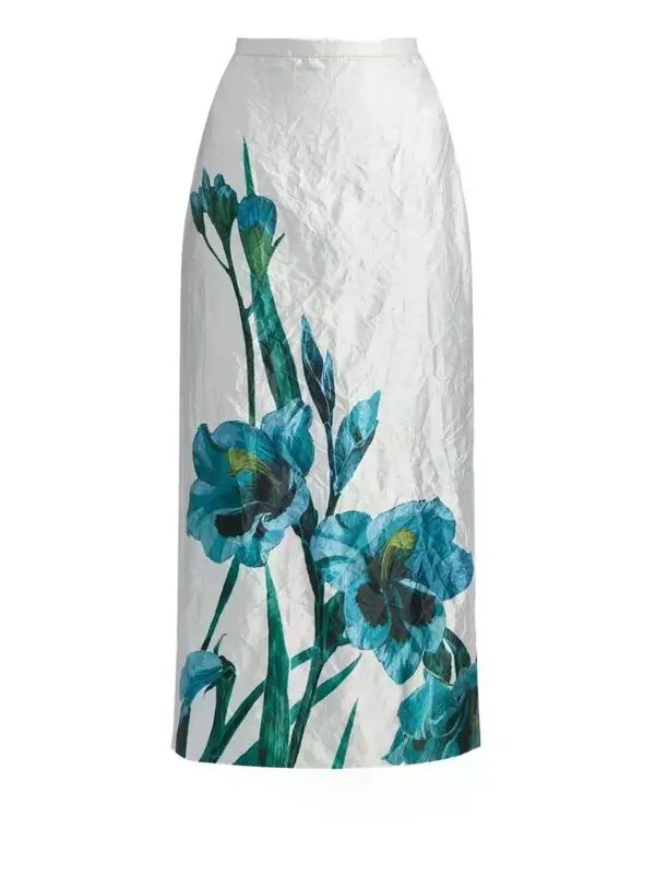 Erdem Floral Print Textured Midi Skirt - White