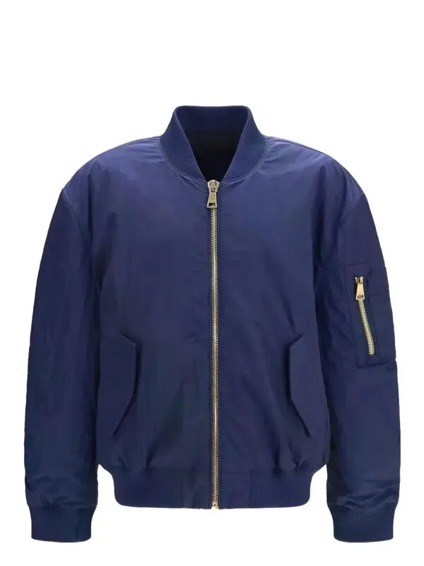 Balmain Logo Embroidered Bomber Jacket - Blue