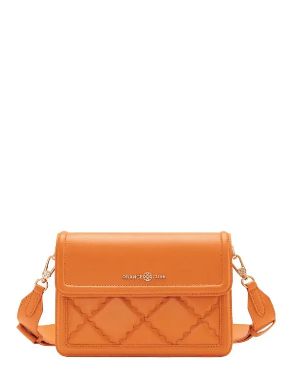 ORANGE CUBE Mosaic Compact Messenger Bag With Textured Leather - Orange