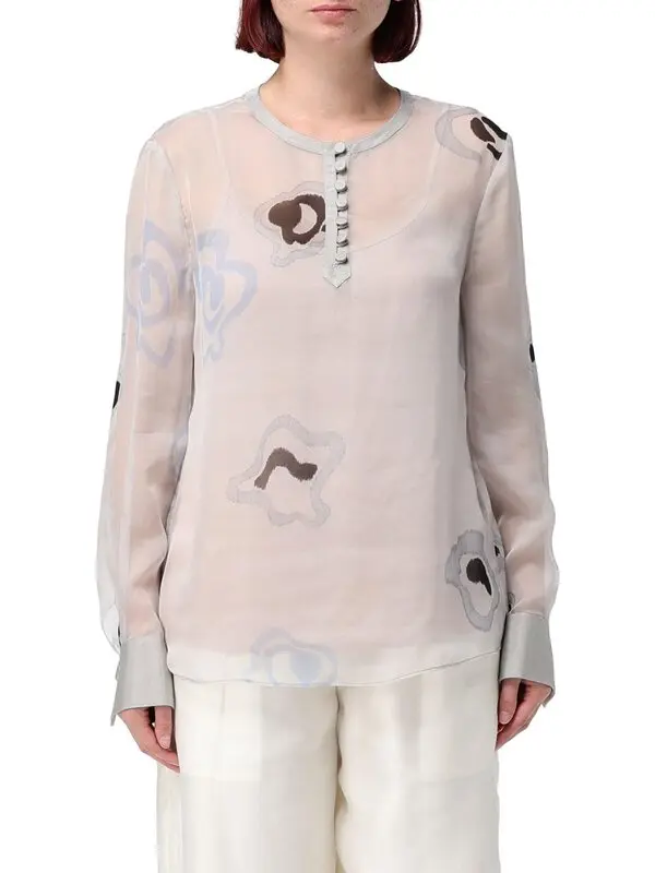 Emporio Armani Sheer Silk Graphic Print Long Sleeve Blouse - Black