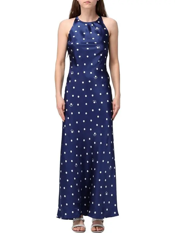 MC2 SAINT BARTH Polka Dot Silk Halterneck Maxi Dress - Blue