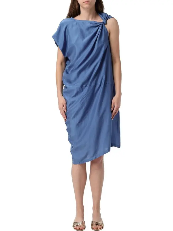 TELA One-shoulder Asymmetrical Linen Midi Kaftan - Blue