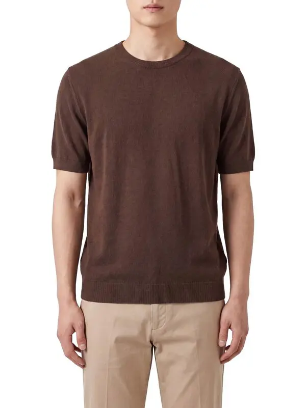 KANGRA Slim Fit Short-sleeve Crewneck Jumper - Brown
