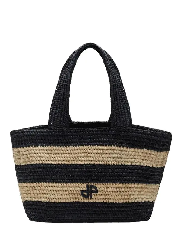 PATOU Bicolour Striped Raffia Handbag With Embroidered Logo - Blue