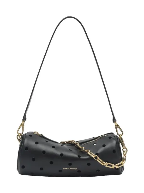 Manu Atelier Cylinder Perforated Smooth Leather Shoulder Bag - Black
