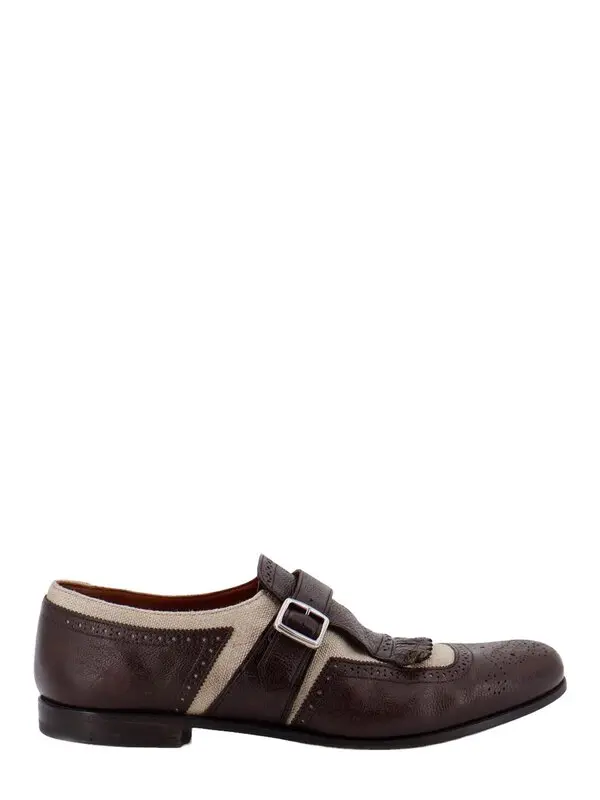 Church's Bicolour Leather And Canvas Brogue Monk Strap Shoes - Ebony