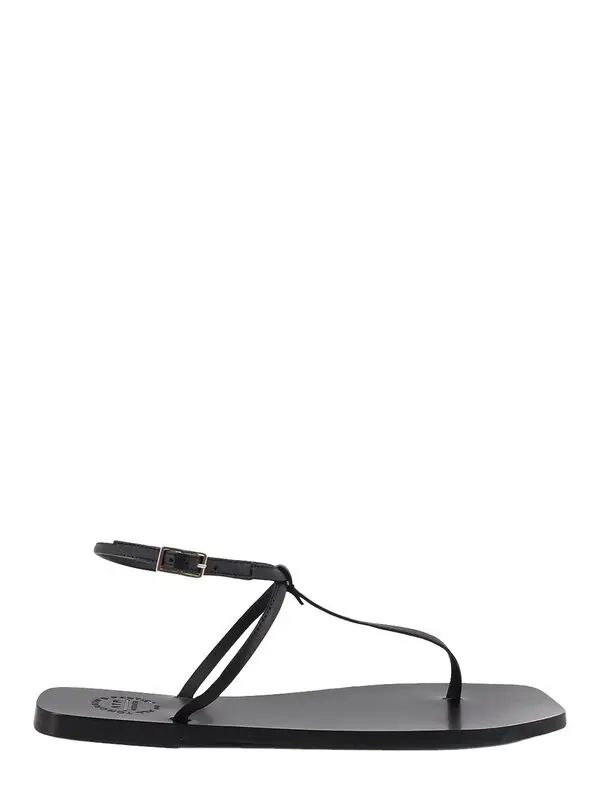ATP ATELIER Flat Smooth Leather Thong Sandals With Ankle Strap - Black
