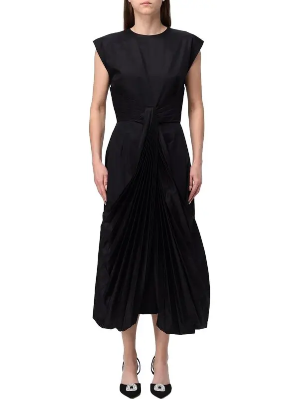 CRIDA MILANO Sleeveless A-line Midi Dress With Knotted Waist - Black