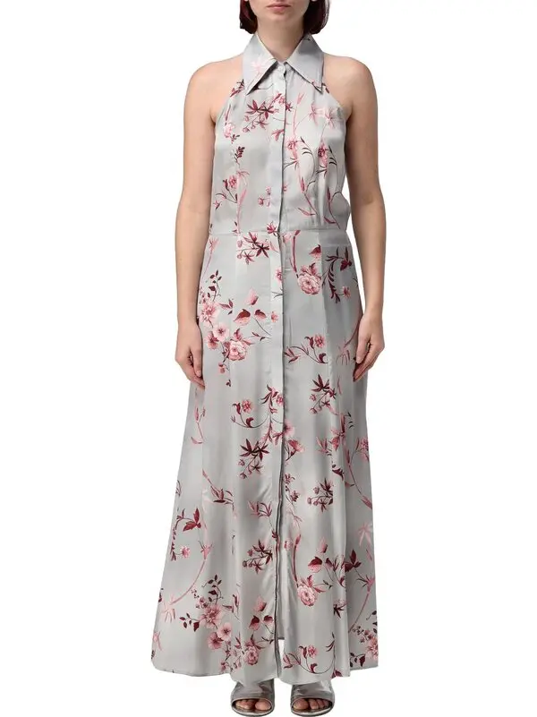 CRIDA MILANO Campanula Floral-print Silk Maxi Chemisier Dress With Halter Neck - Pink