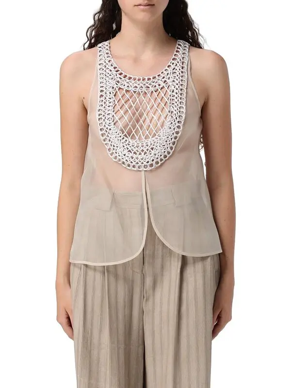 Emporio Armani Off-the-shoulder Tulle Top With Macramé Inserts - Nude