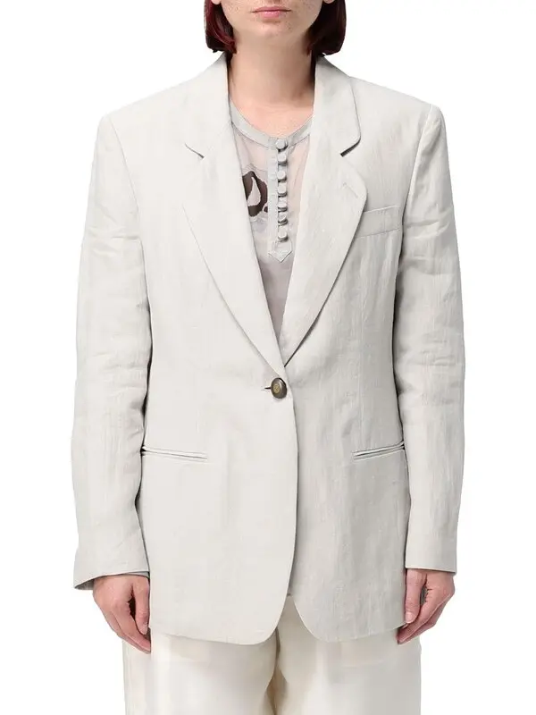 Giorgio Armani Single-breasted Cropped Linen Blazer With One-button Closure - Grey