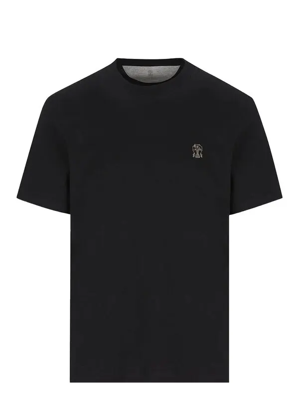 Brunello Cucinelli Crew Neck Cotton Jersey T-shirt With Logo - Black
