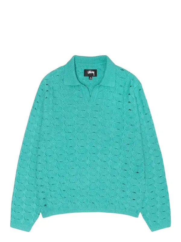 StÜssy Open Knit Collared Sweater - Blue