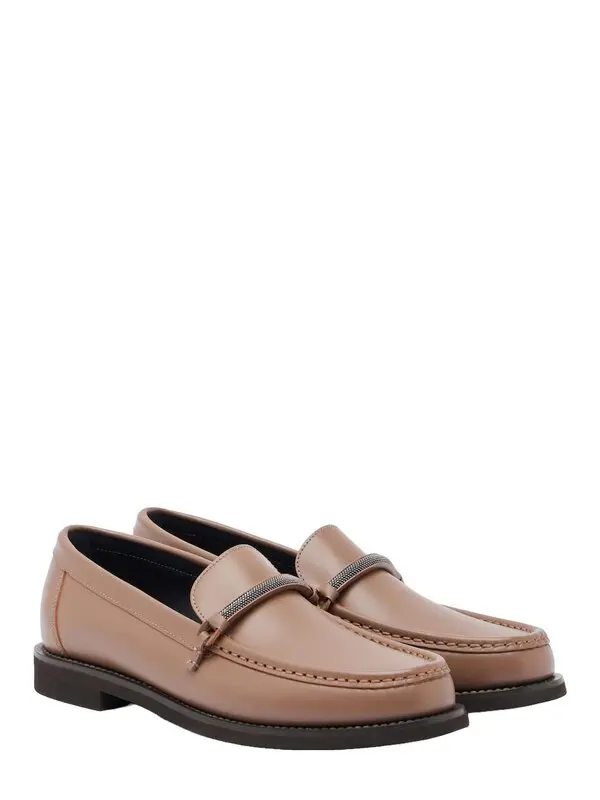Brunello Cucinelli Monili Leather Loafers - Brown