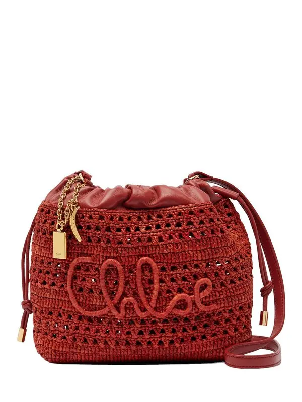 Chloé Raffia Drawstring Shoulder Bag - Red