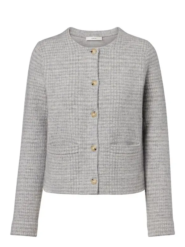 Vince Checked Wool And Cashmere Cardigan - Grey