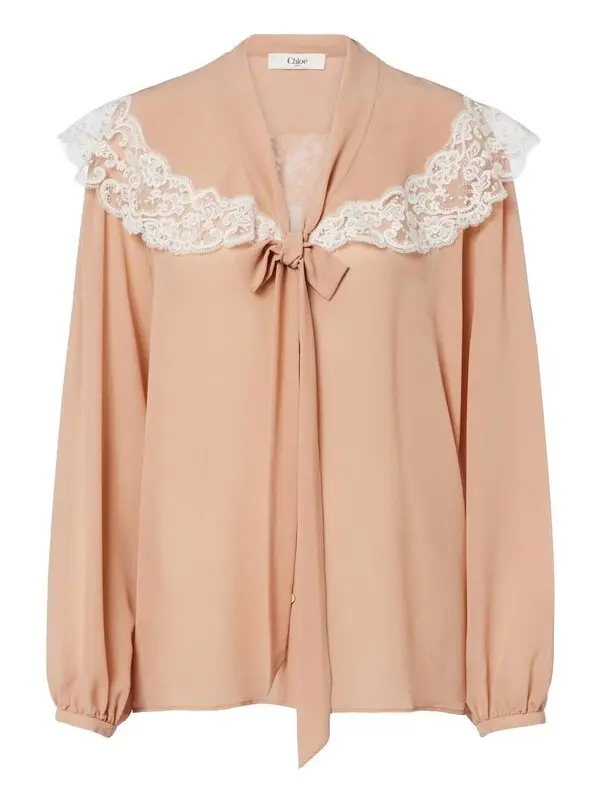 Chloé Lace-trimmed Silk Georgette Blouse - Pink