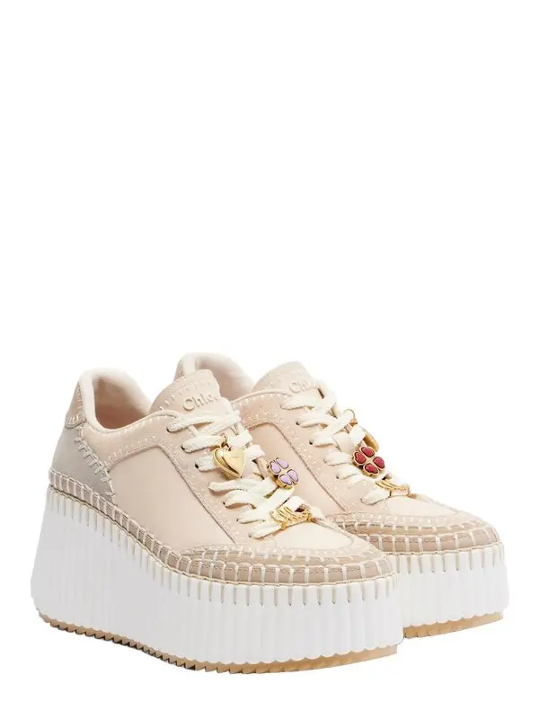 Chloé Suede And Leather Platform Sneakers - Beige