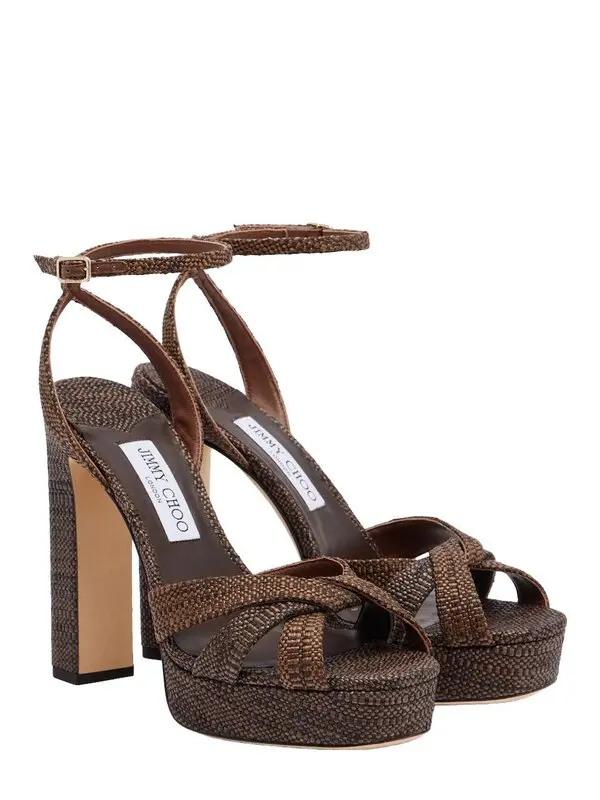 JIMMY CHOO Kove Woven Platform Sandals - Brown