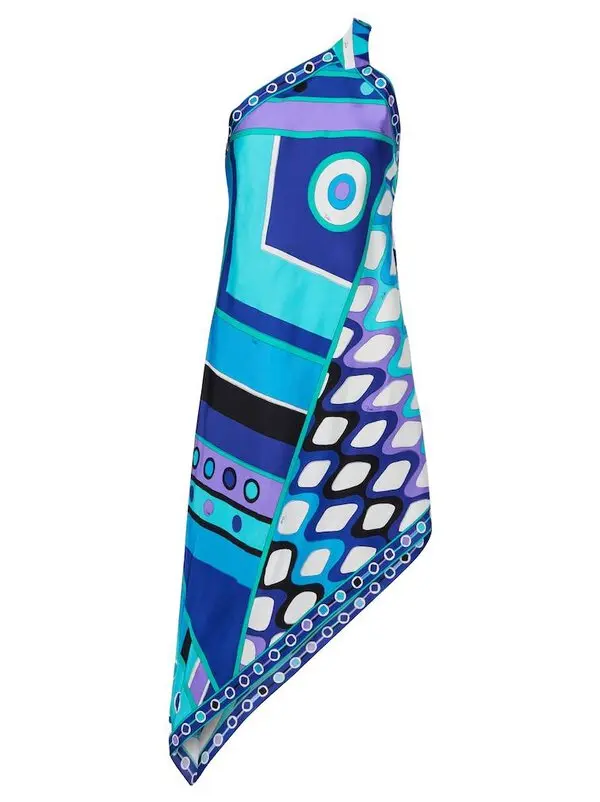 Emilio Pucci Vivara Asymmetric Silk Twill Midi Dress - Blue