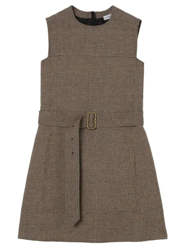 Burberry Check Wool Linen Blend A-line Dress - Soap Beige/brown
